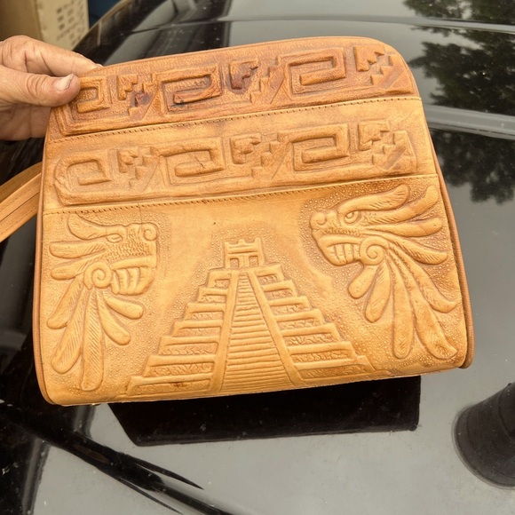 Bags | Vintage Aztecmayan Handmade Leather Shoulder Bag From Mexico ...